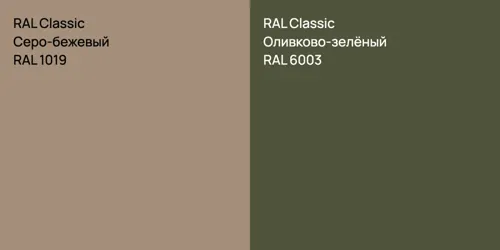 RAL Classic Серо-бежевый и RAL Classic Оливково-зелёный - сравнение цветов