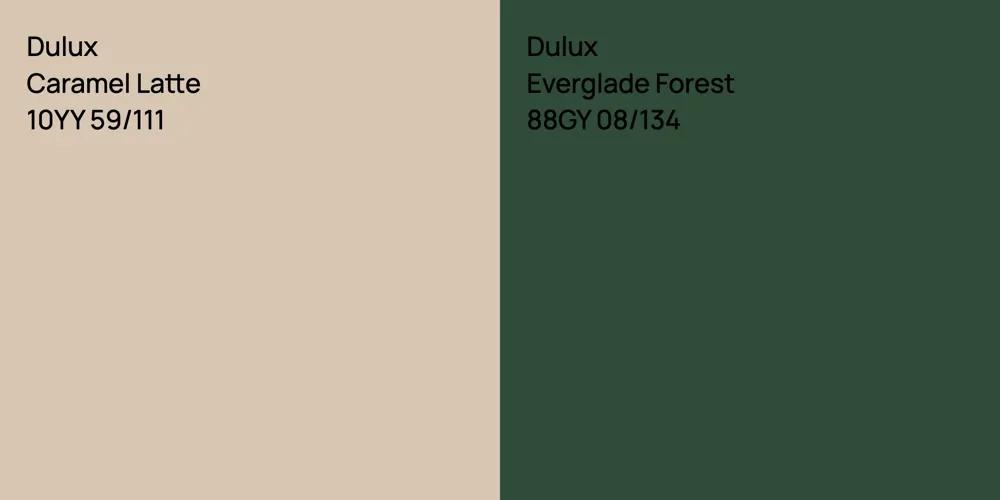 Dulux Caramel Latte и Dulux Everglade Forest - сравнение цветов