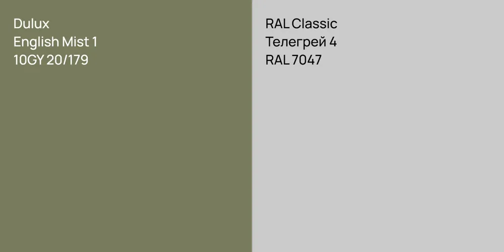 Dulux English Mist 1 и RAL Classic Телегрей 4 - сравнение цветов
