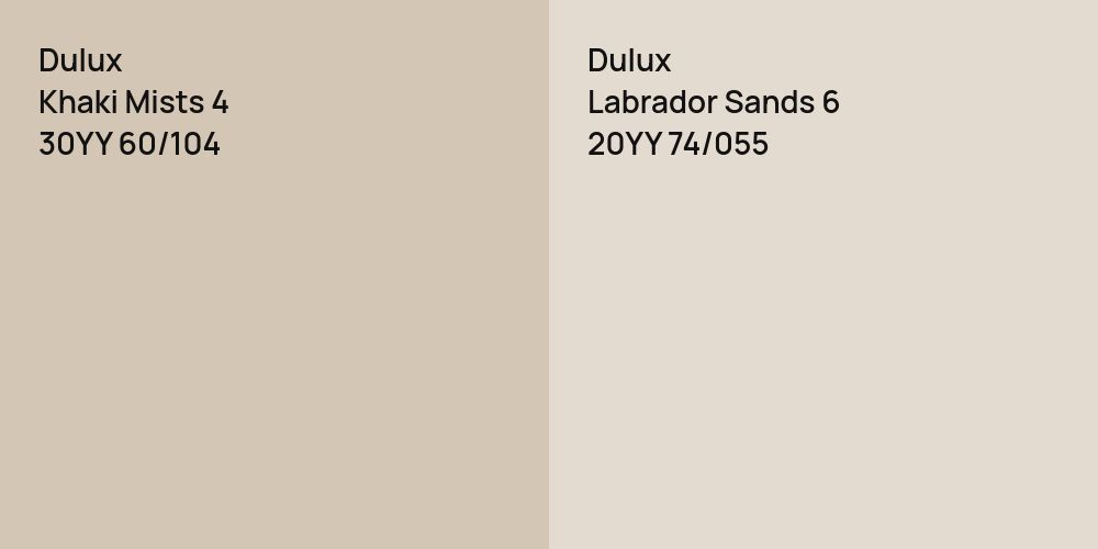 Dulux Khaki Mists 4 и Dulux Labrador Sands 6 - сравнение цветов