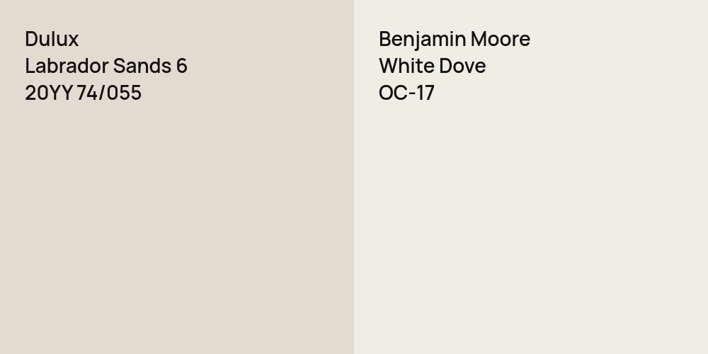 Dulux Labrador Sands 6 и Benjamin Moore White Dove - сравнение цветов