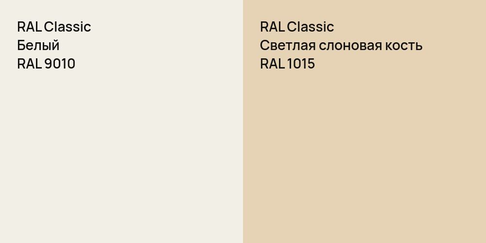 RAL Classic Белый и RAL Classic Светлая слоновая кость - сравнение цветов